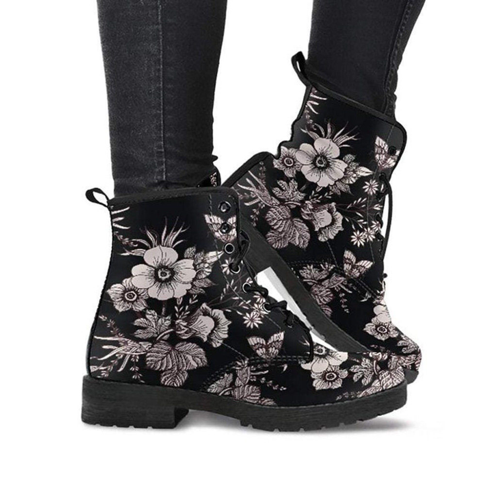 Womens Flower Boots | Vegan Leather Lace Up Printed Boots For Women