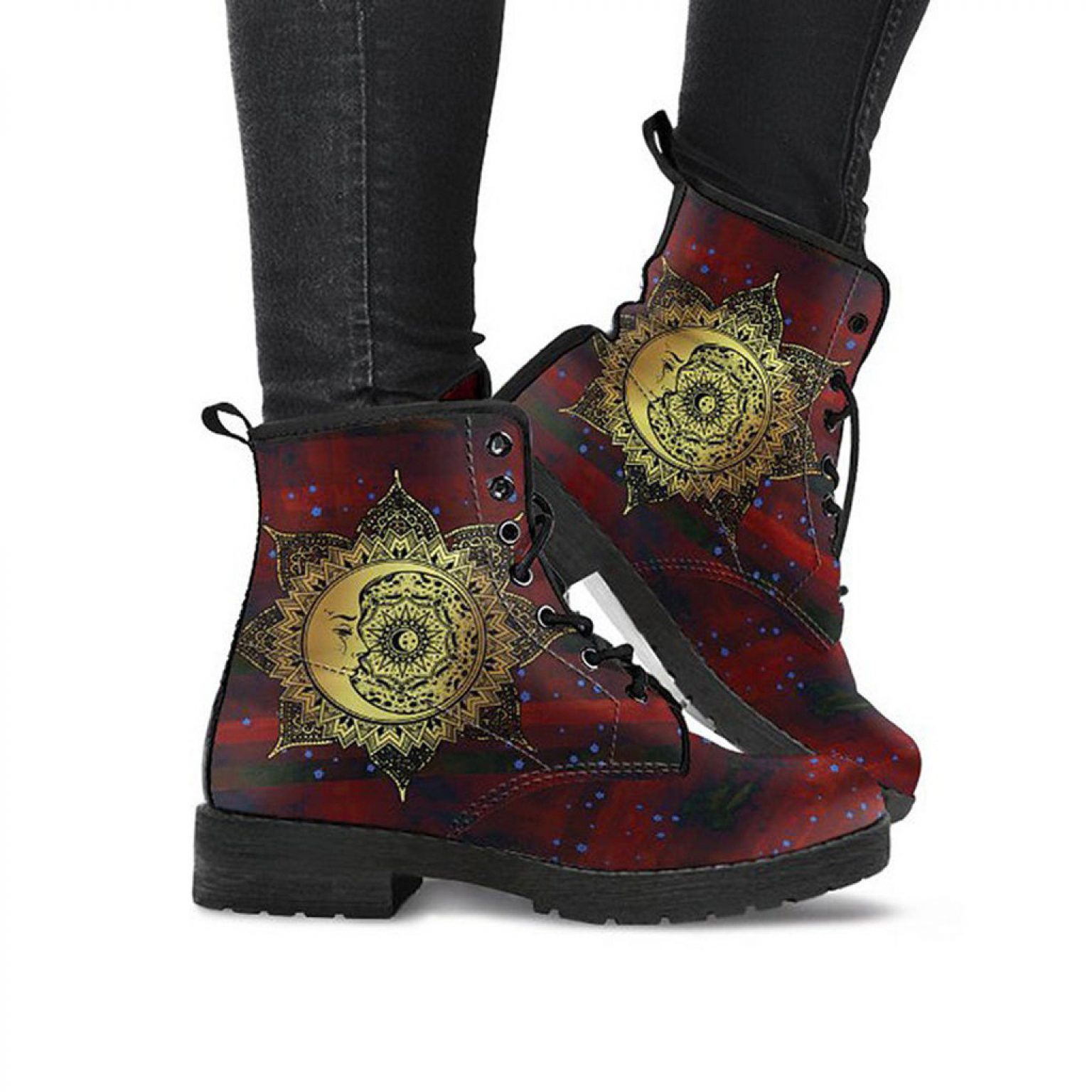 Golden Sun Boots | Vegan Leather Lace Up Printed Boots For Women