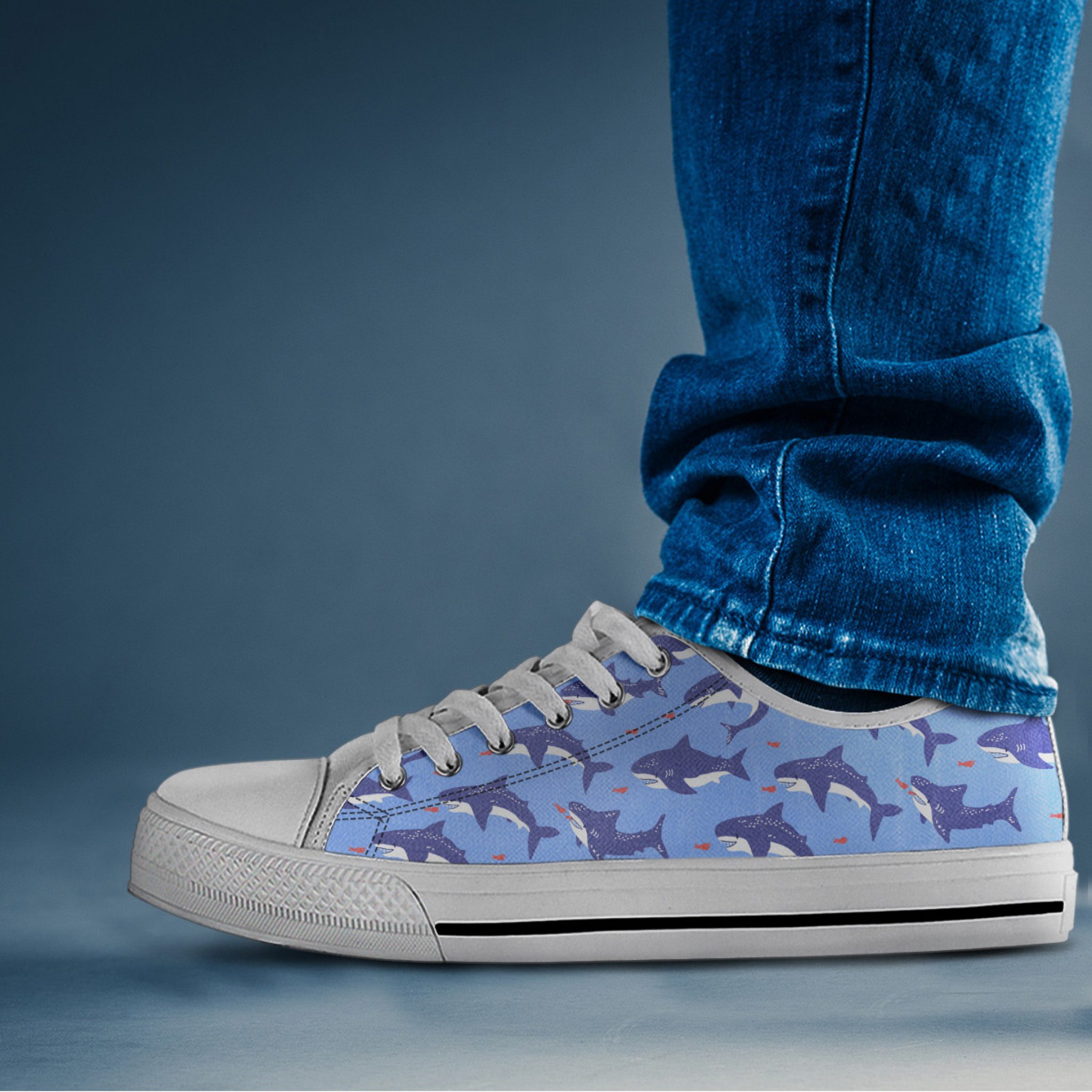 Blue Shark Shoes | Custom Canvas Sneakers For Kids & Adults