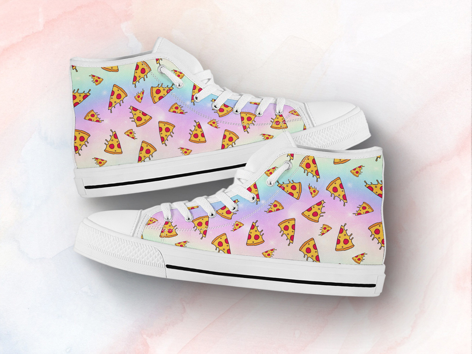 Pastel Kawaii Pizza Shoes | Custom Canvas Sneakers For Kids & Adults