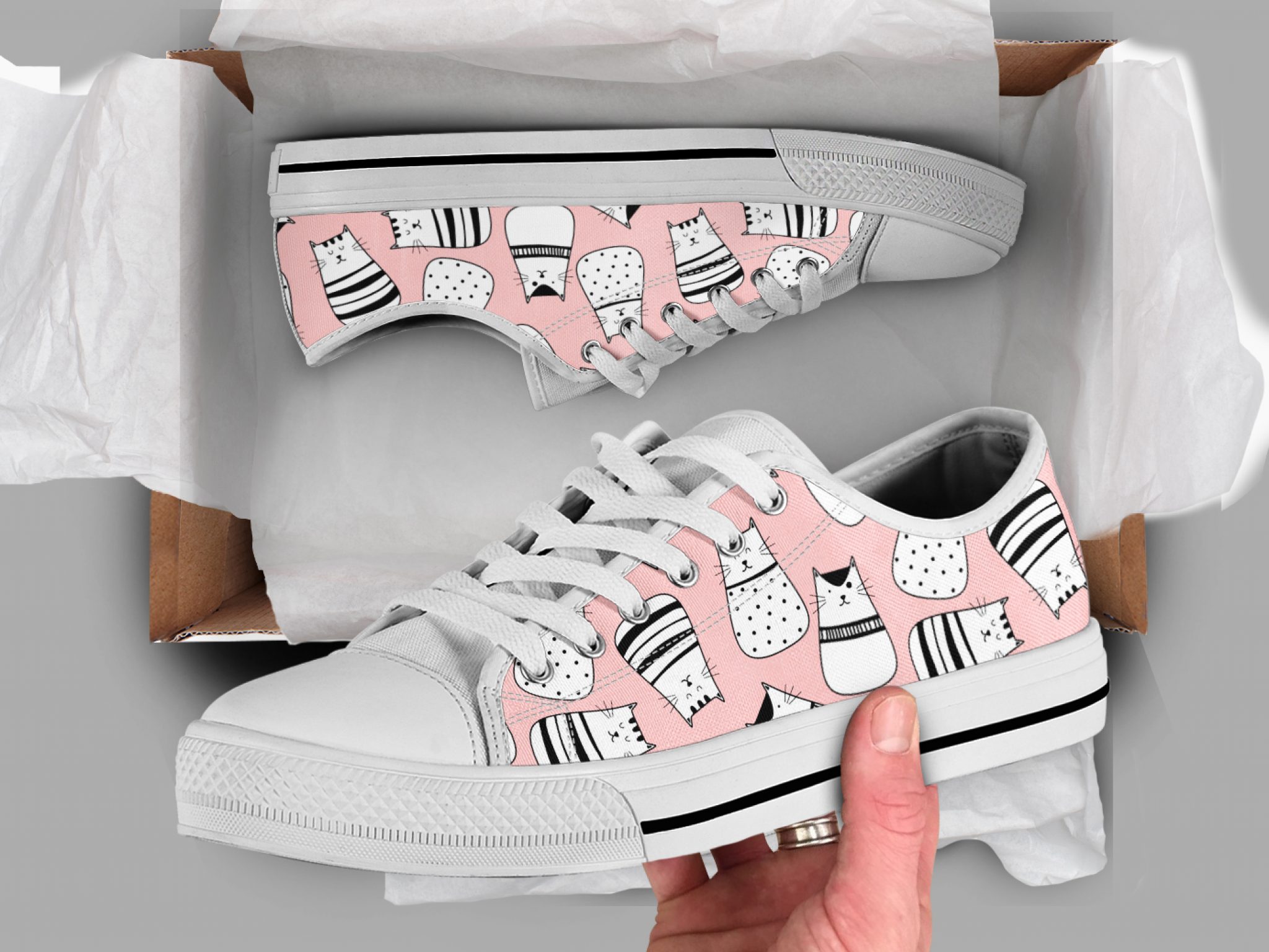 Pink Cat Shoes | Custom Canvas Sneakers For Kids & Adults