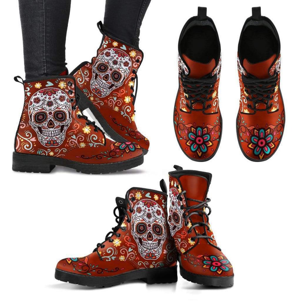Cool Skull Printed Boots | Vegan Leather Lace Up Printed Boots For Women